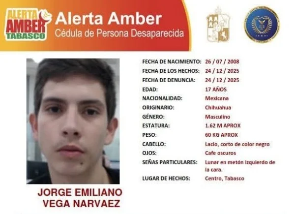 Alerta Amber: Menor de Chihuahua desaparece en Tabasco en Nochebuena